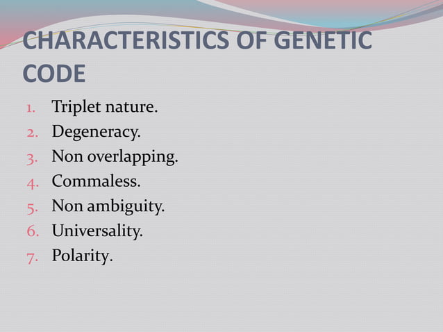 Genetic code features and character | PPTX | Programming Languages ...