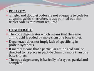 Genetic code features and character | PPTX