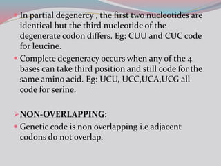 Genetic code features and character | PPTX | Programming Languages ...
