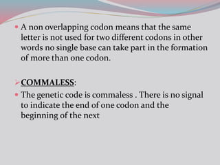 Genetic code features and character | PPTX