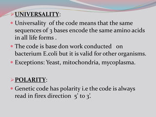 Genetic code features and character | PPTX