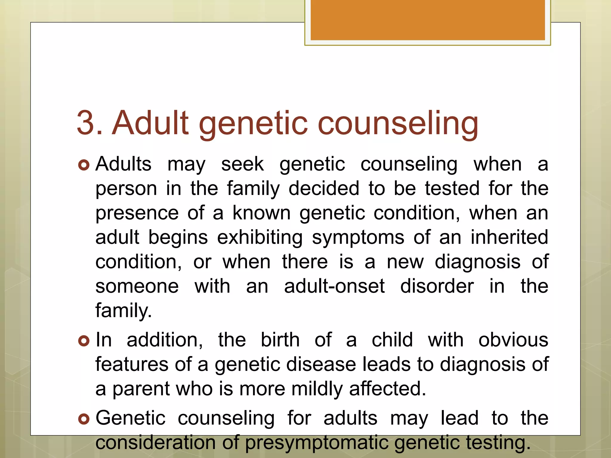 Genetic counseling: indications, types, purposes, beneficiaries, phases ...