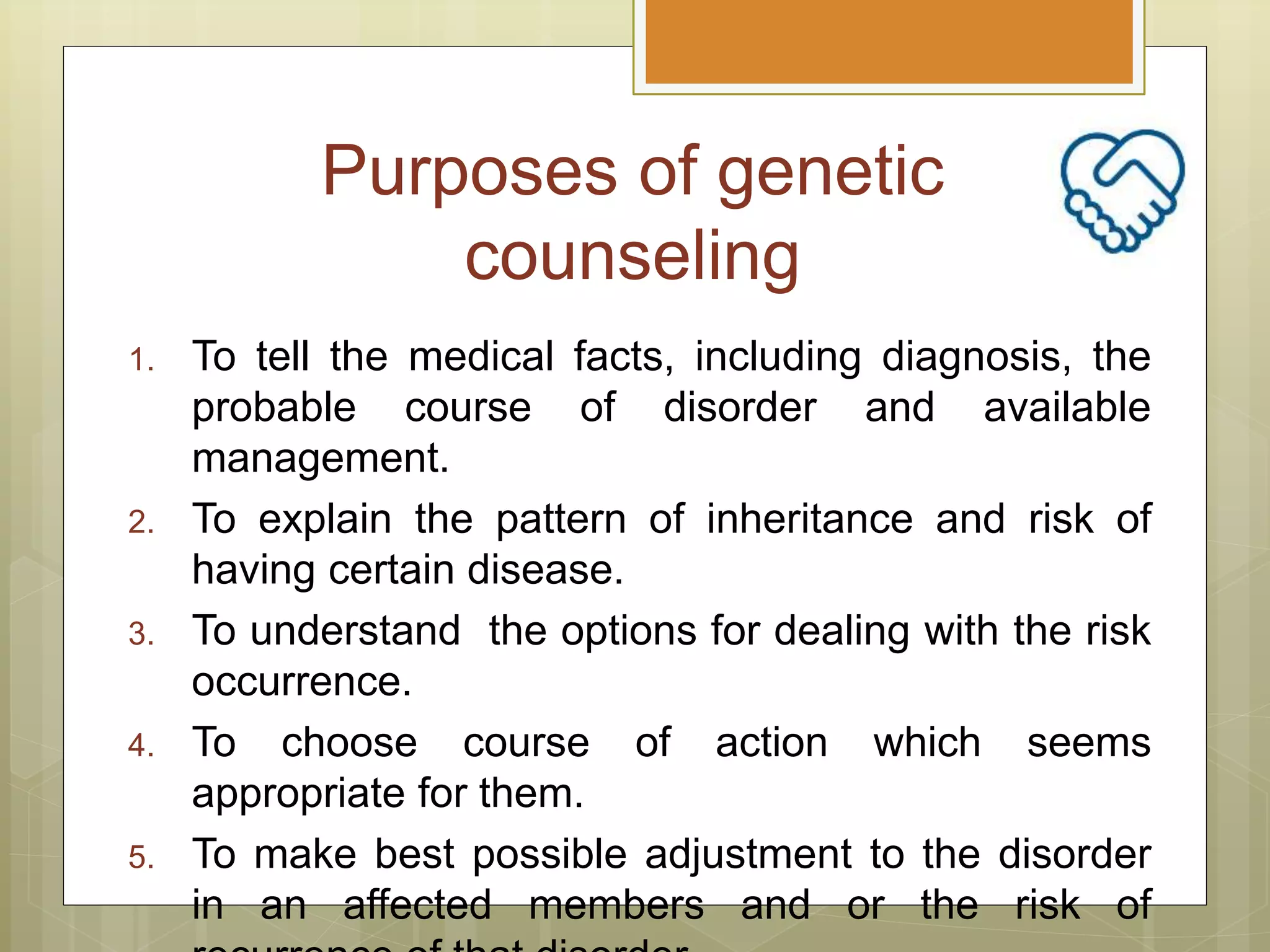 Genetic counseling: indications, types, purposes, beneficiaries, phases ...
