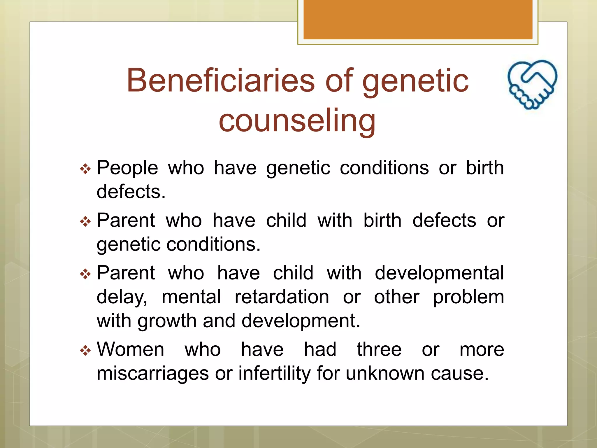 Genetic counseling: indications, types, purposes, beneficiaries, phases ...