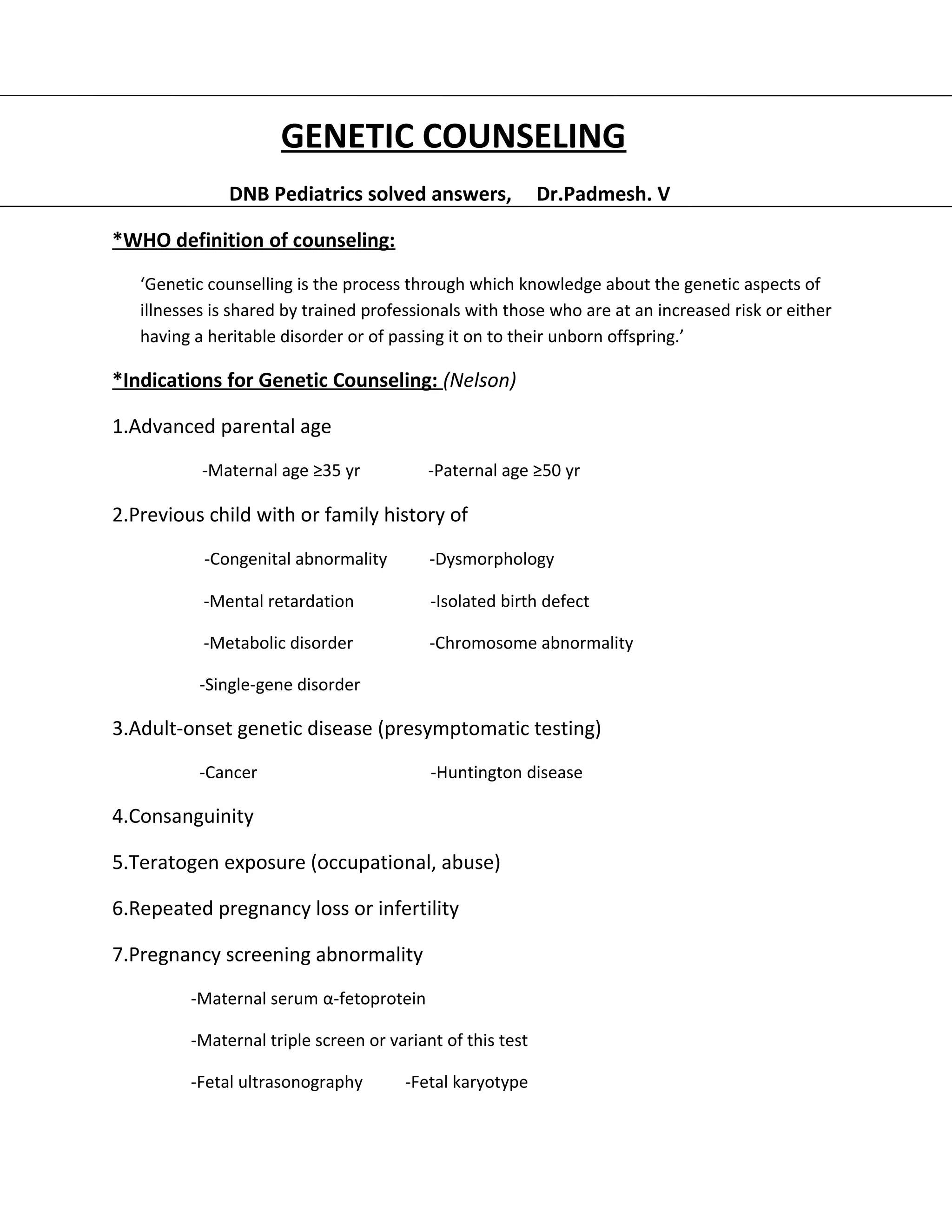 Genetic counseling - Dr.Padmesh | DOC