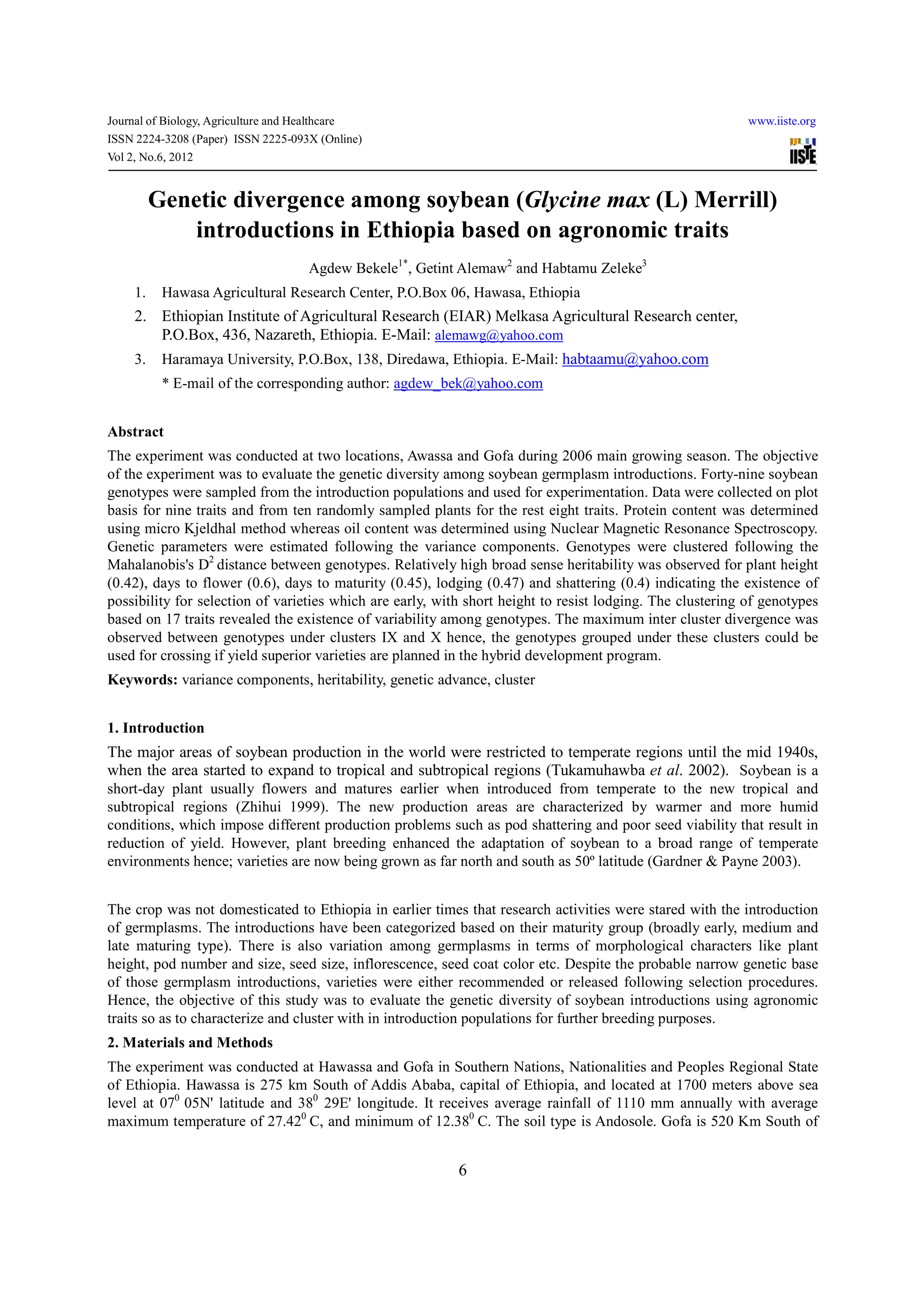 Genetic divergence among soybean (glycine max (l) merrill) | PDF