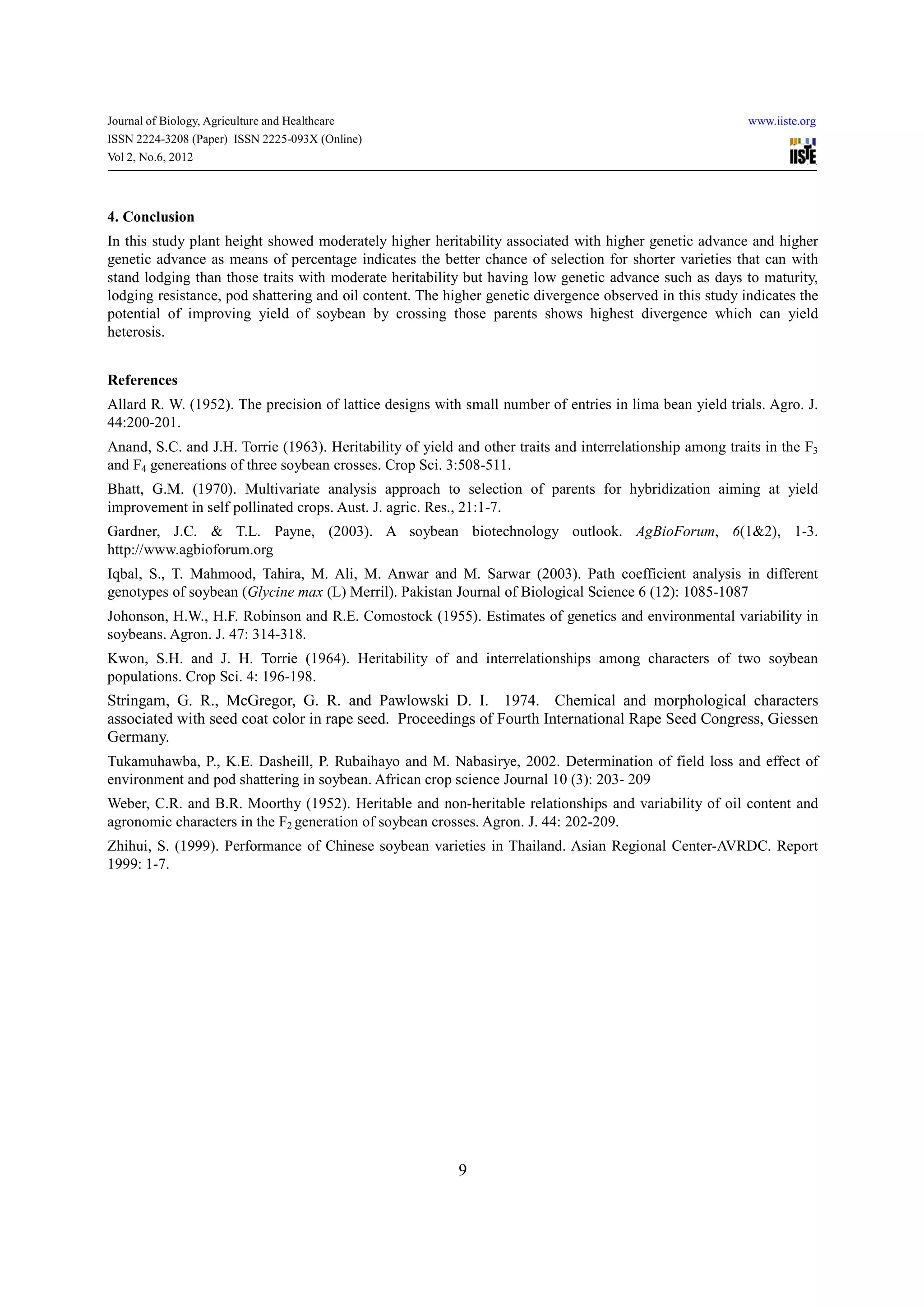 Genetic divergence among soybean (glycine max (l) merrill) | PDF