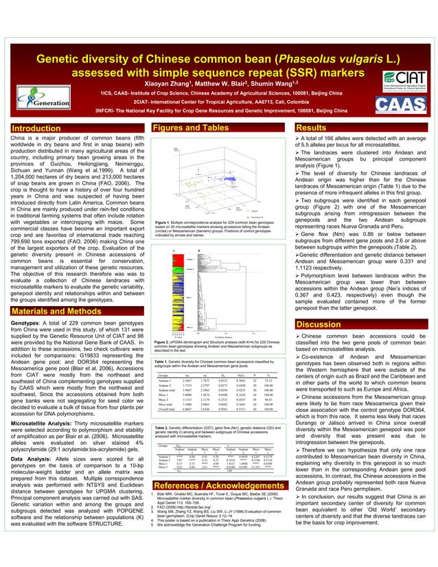 Poster11: Genetic diversity of chinese common bean (Phaseolus vulgaris ...
