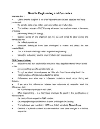 Genetic Engineering and Genomics Notes - MH-CET 2015 | PDF | Genetics ...