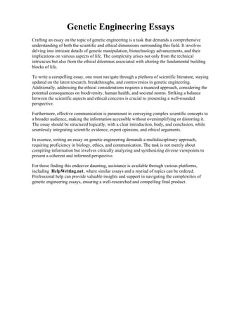 Genetic Engineering Essays. Genetic Engineering Essay Example - studymoosecom | PDF