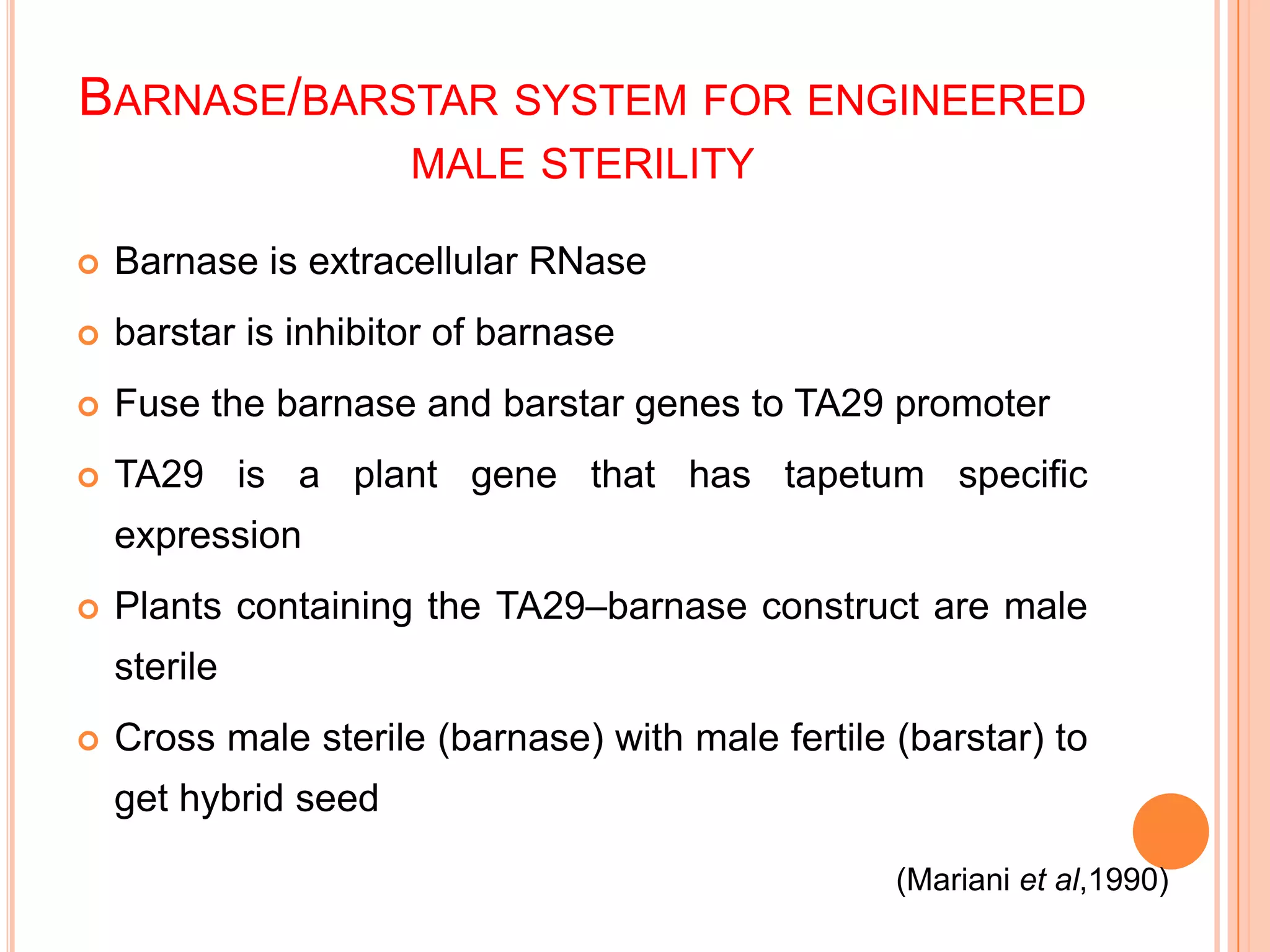 Genetic engineering for male sterility | PPTX