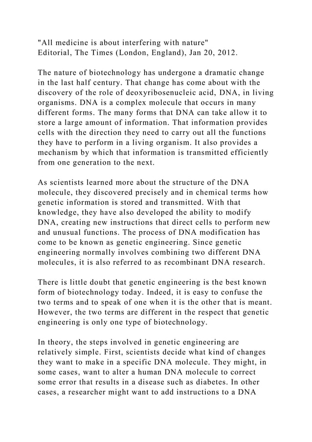 Genetic Engineering in AgricultureFew topics in agriculture are .docx