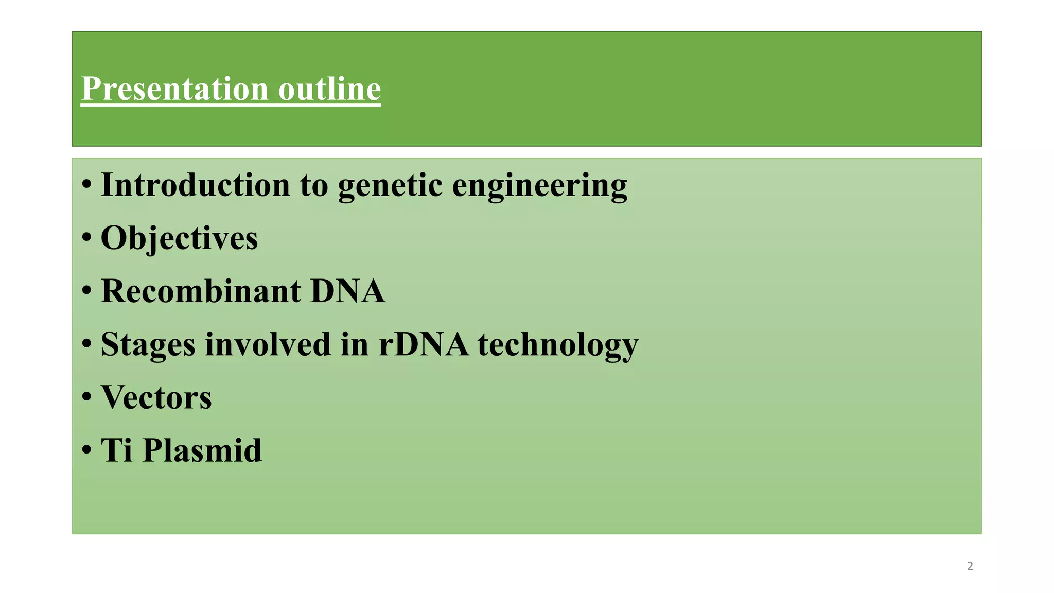 Genetic Engineering : Recombinant DNA Technology, vectors And Ti ...
