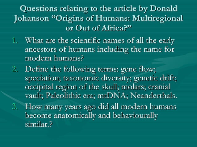 Genetic Evidence For Theories Of Human Dispersal | PPT