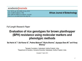 Genetic improvement for bph tolerance in rice | PPTX