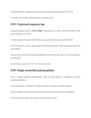 GENE (Genetic )Markers.docx RAPD AFLP RFLP SSSR SNP ESR | PDF