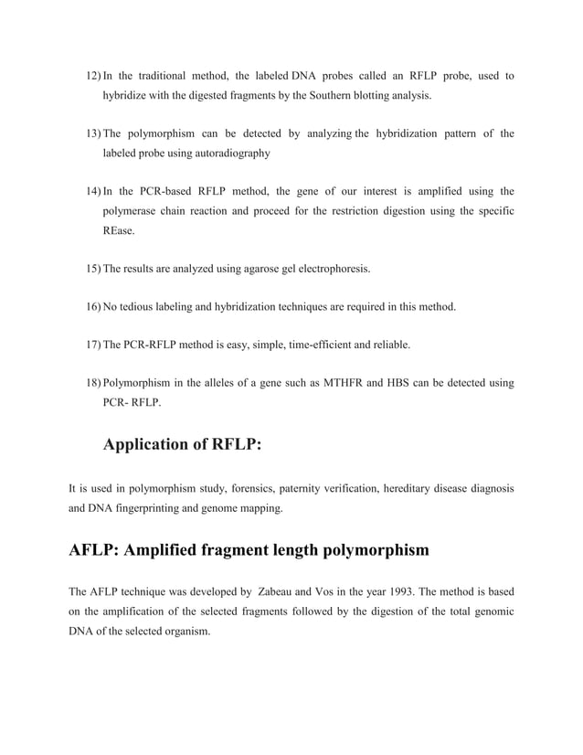 GENE (Genetic )Markers.docx RAPD AFLP RFLP SSSR SNP ESR | PDF