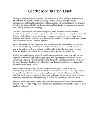 Genetic Modification Essay | PDF