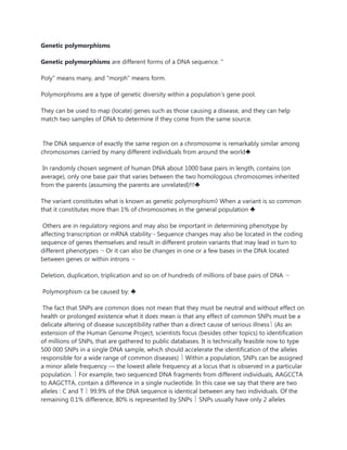Genetic polymorphisms for cellular and molecular .doc