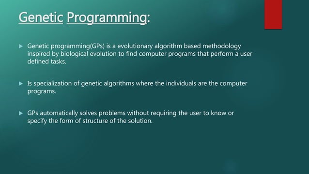 Genetic programming | PPTX | Programming Languages | Computing