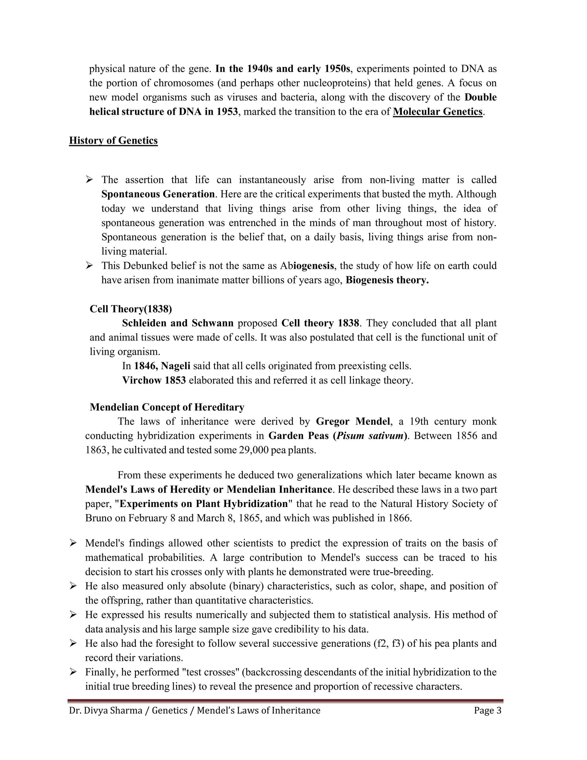 Mendal's Law of inheritance - Mono, Di & Trihybrid Crossing | PDF