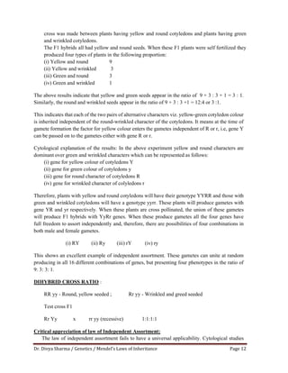 Mendal's Law of inheritance - Mono, Di & Trihybrid Crossing | PDF
