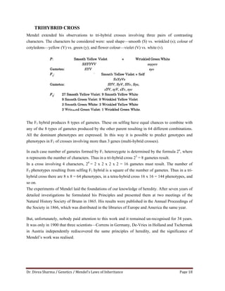 Mendal's Law of inheritance - Mono, Di & Trihybrid Crossing | PDF