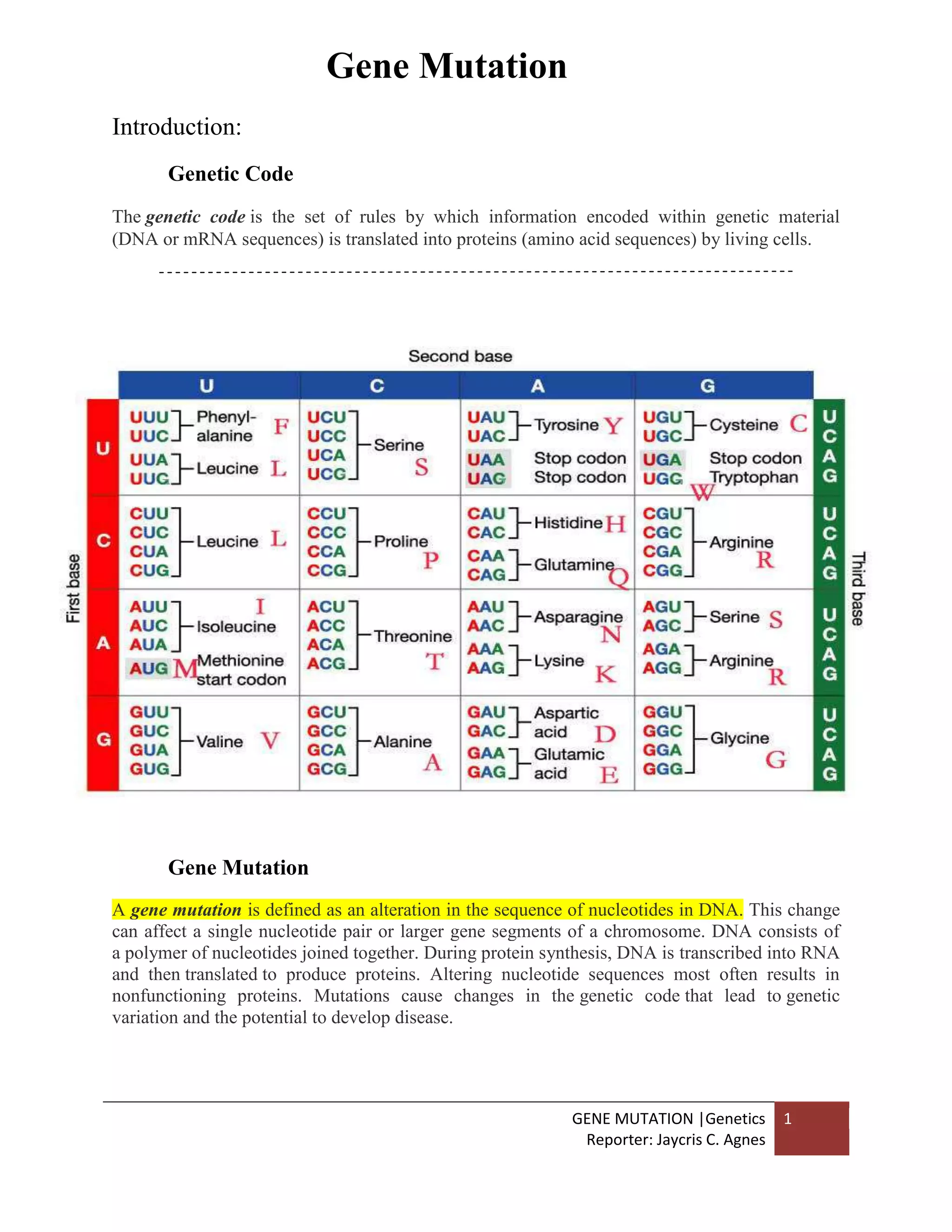 Gene Mutation - Genetics | PDF