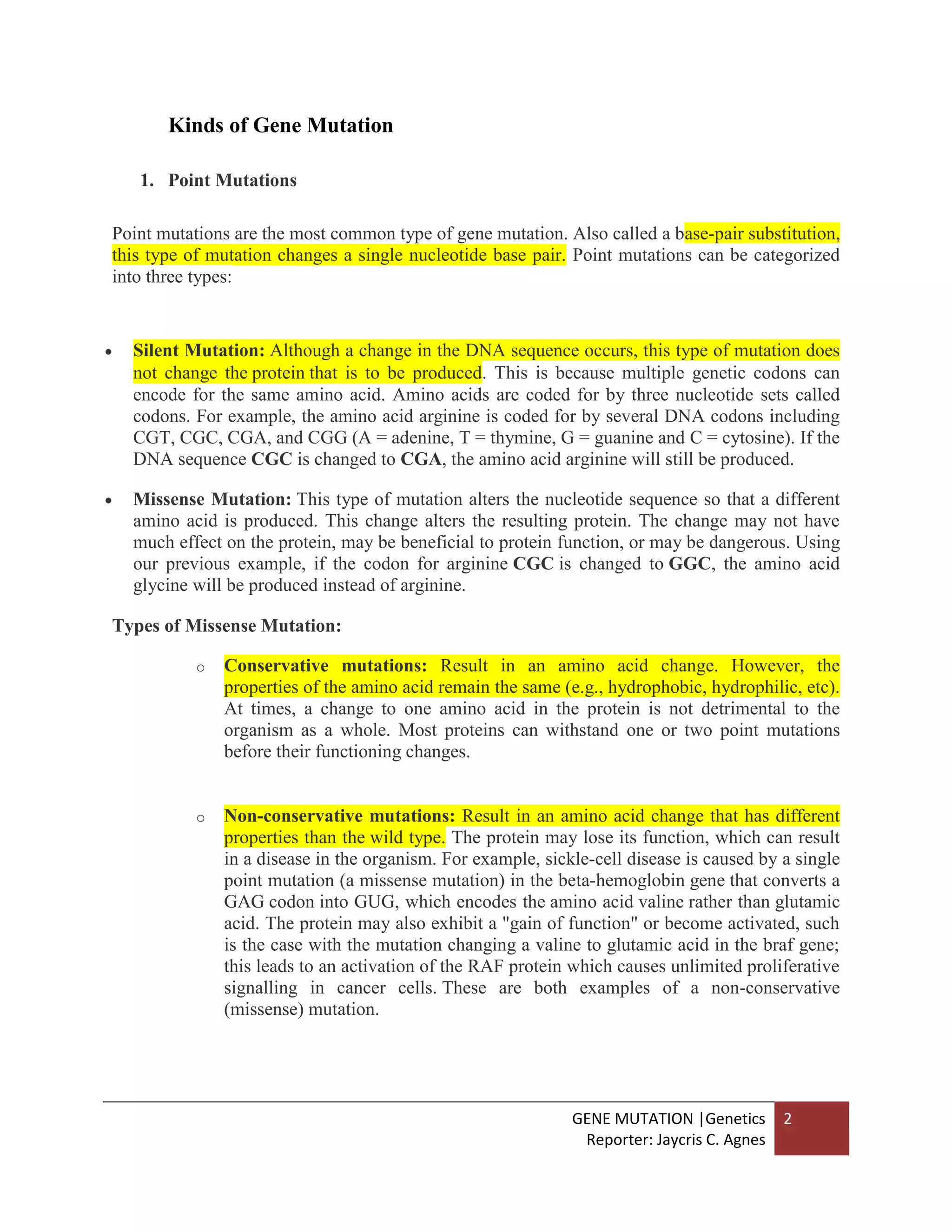 Gene Mutation - Genetics | PDF