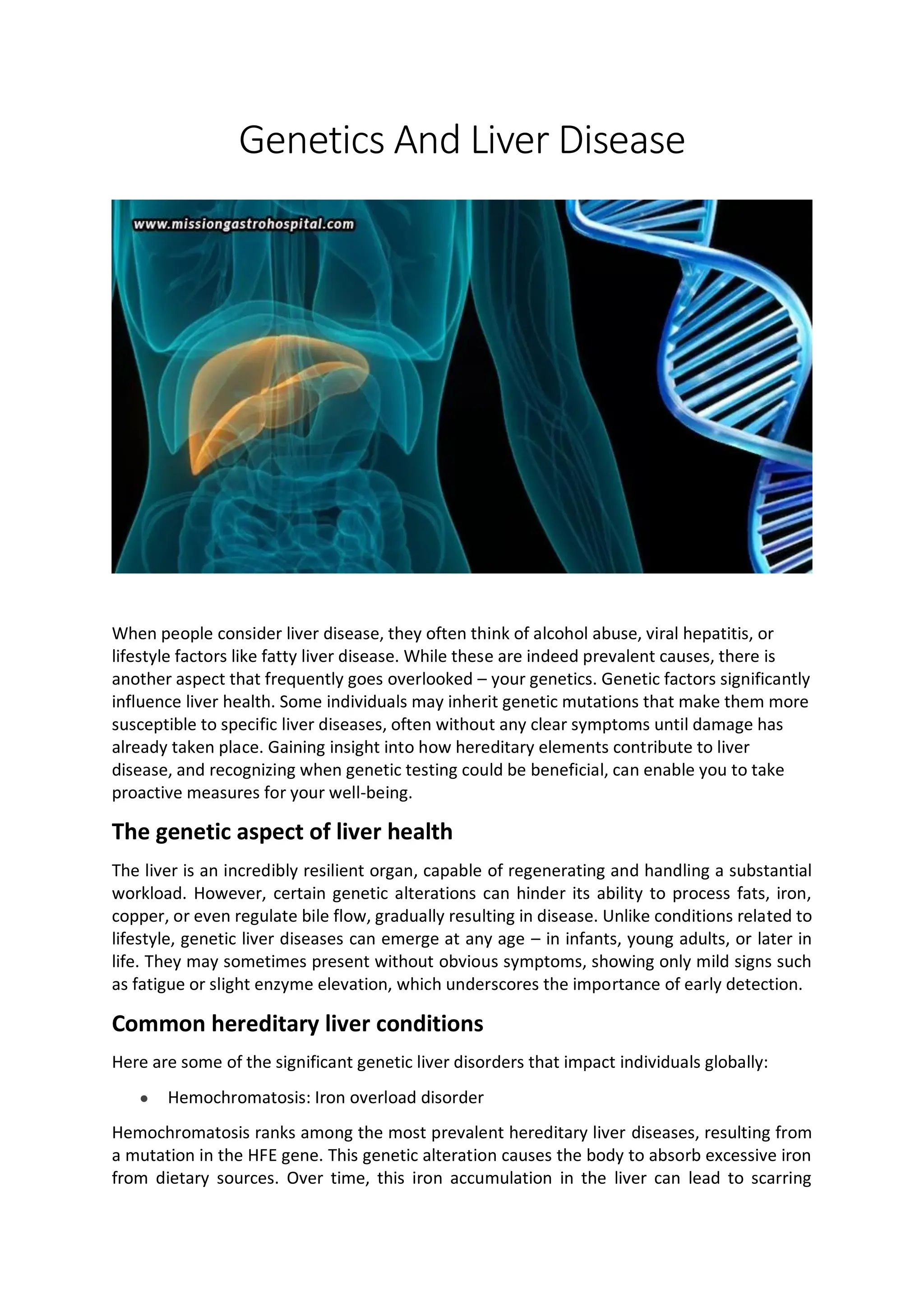 Genetics And Liver Disease | Mission gastro Hospital | PDF