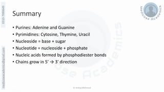 Biochemistry of Genetics - Nucleotides, purines, pyrimidines, DNA & RNA ...
