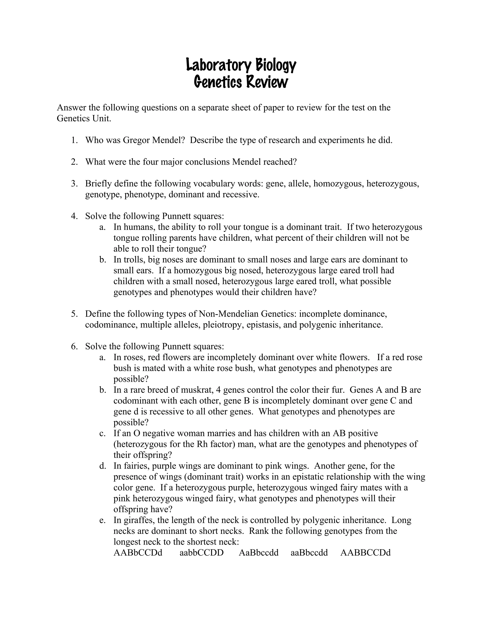 Genetics review sheet | DOC