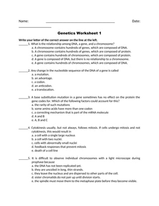 Genetics Worksheet 1 (Grade 7) Activity 1 | DOCX