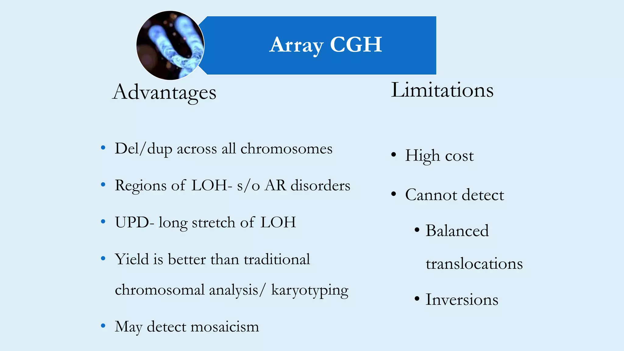 Genetic tests overview - Karyotype, FISH, MLPA, CMA, Sanger sequencing ...