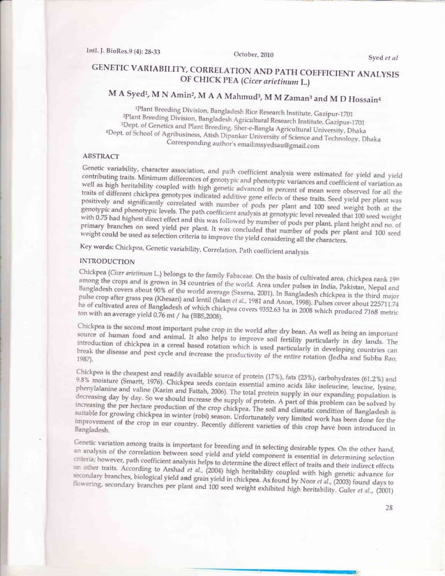 Genetic variability, correlation and path coefficient analysis | PDF