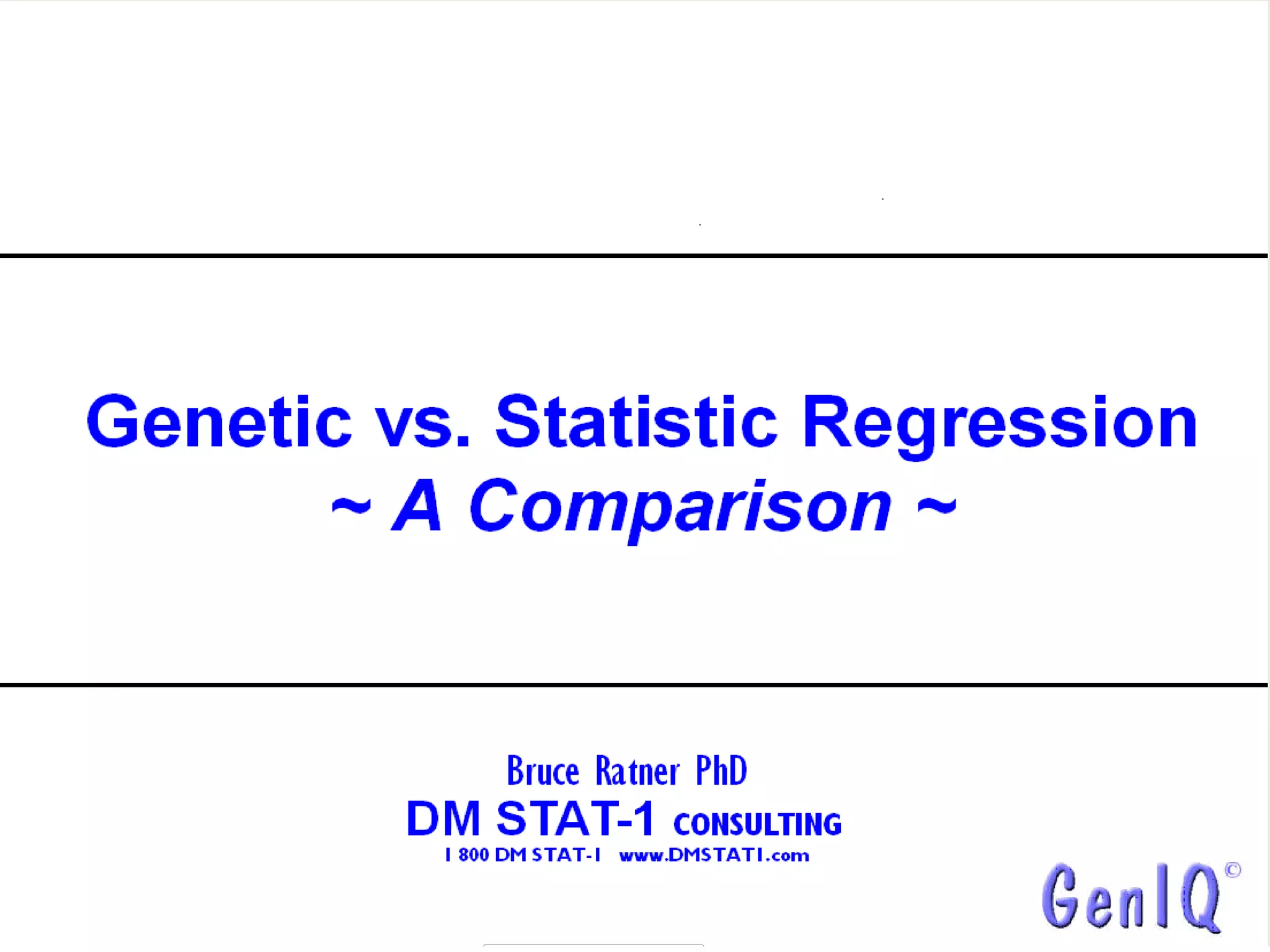 Genetic Vs Statistic Regression A Comparison Lkin | PPT