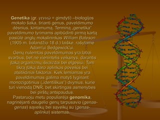 Genetika žemdirbystėje ir gyvulininkystėje | PPT
