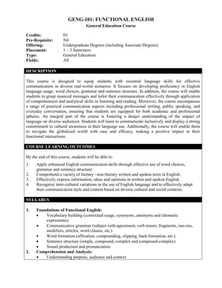 GENG-101 Functional English Outline pdf document | PDF