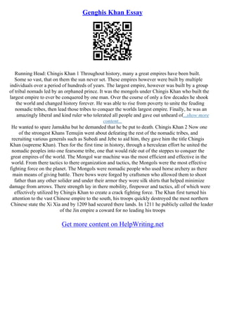 Genghis Khan Essay | PDF