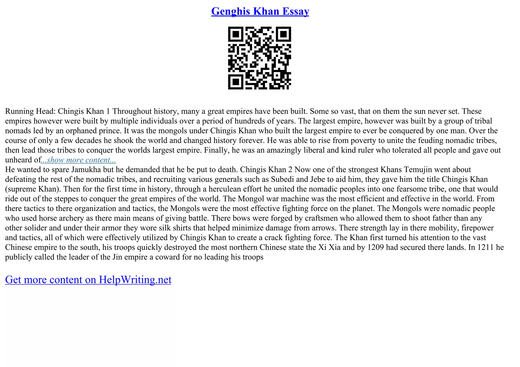 Genghis Khan Essay | PDF