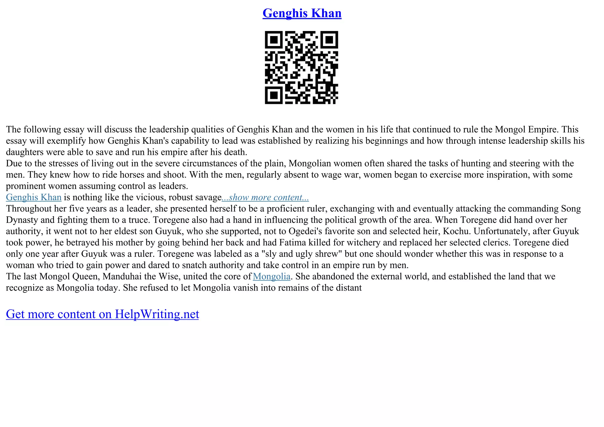 Genghis Khan Essay | PDF