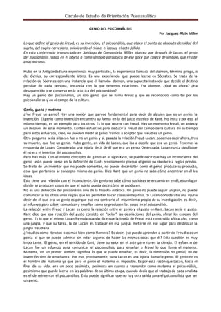 Genio del psicoanálisis jacques alain miller | DOCX