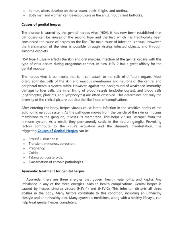 Genital Herpes Symptoms Causes And Ayurveda Treatment Pdf Infectious