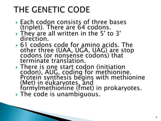 Genitic code | PPTX | Chemistry | Science