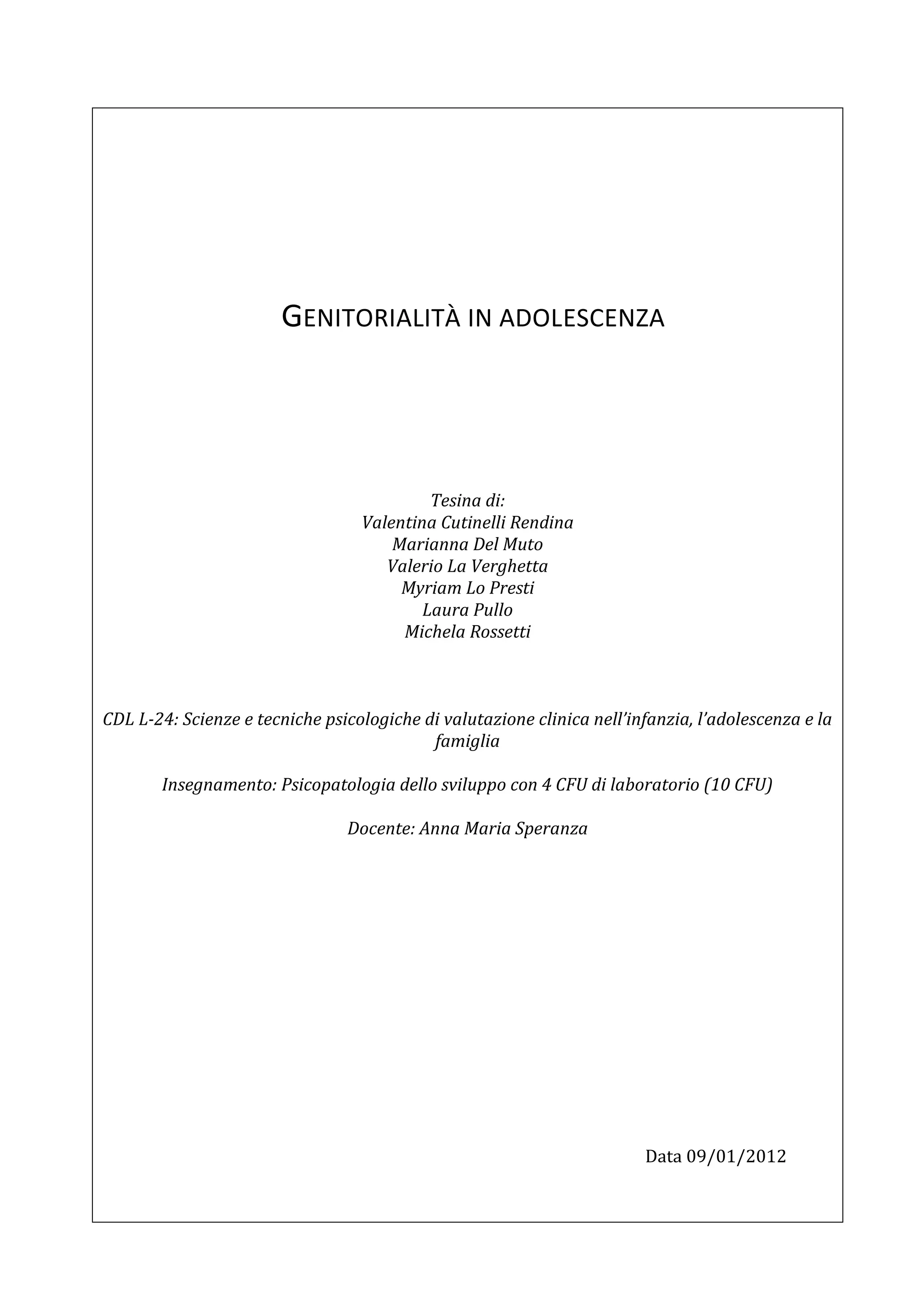 Genitorialità in adolescenza | DOCX