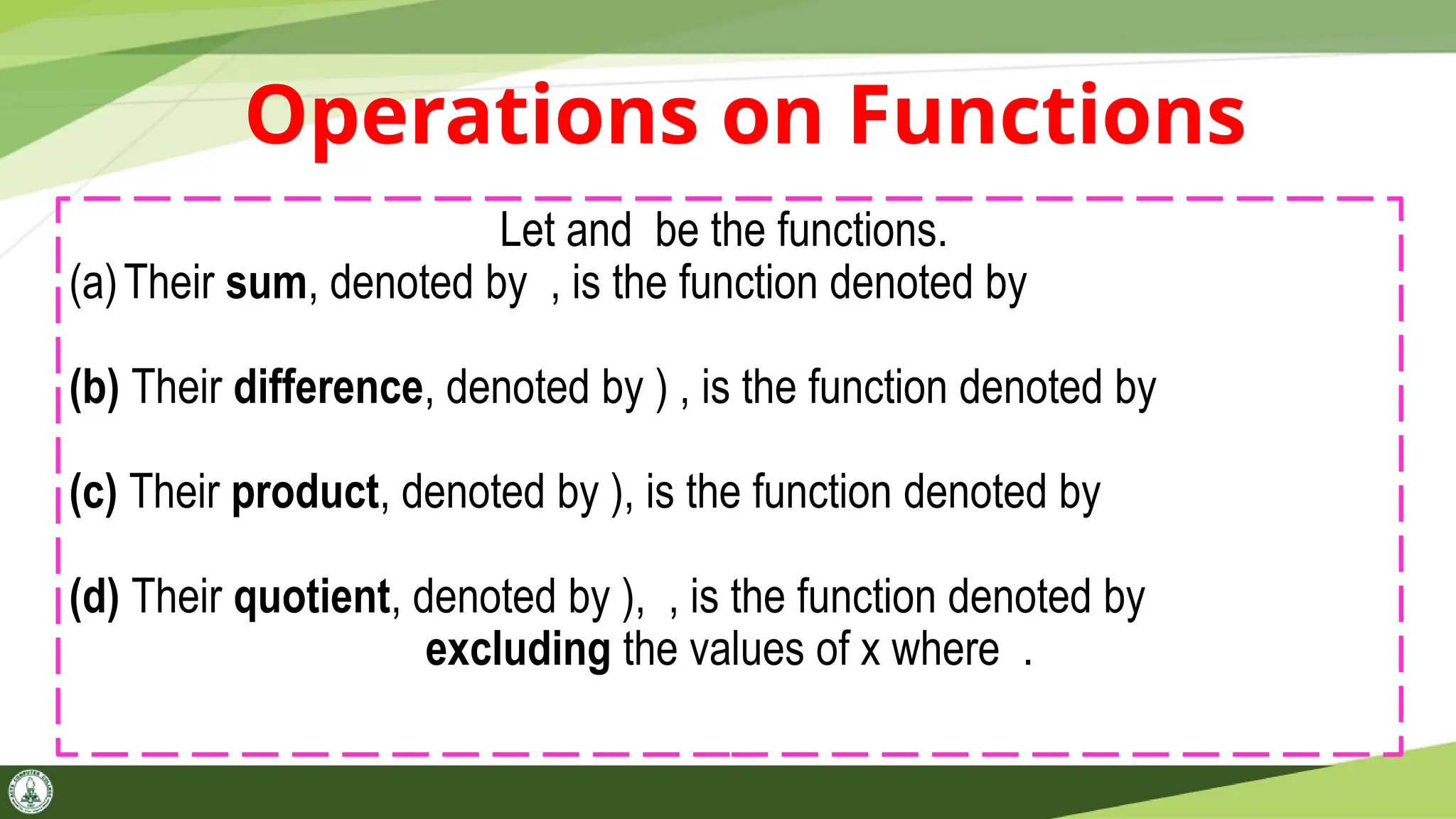 Operations, Composition and Evaluation of Function | PPTX