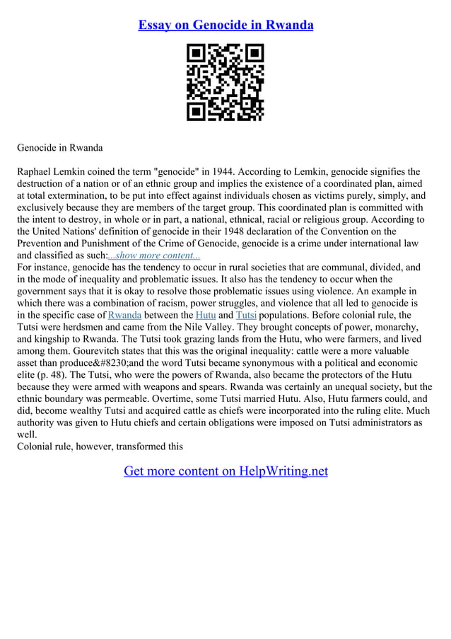 Genocide In Rwanda Essay | PDF | Death, Injury, or Military Conflict ...