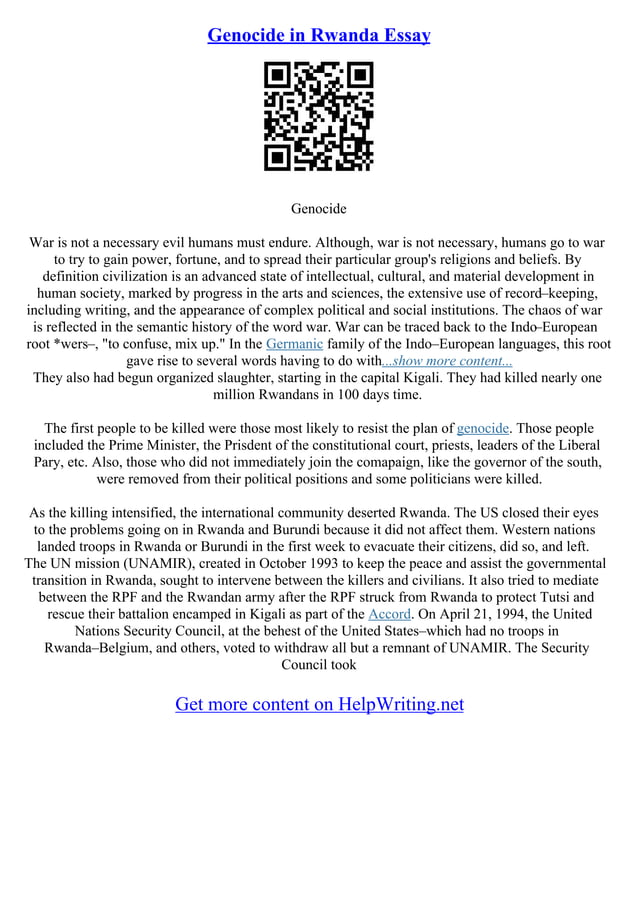 Genocide In Rwanda Essay | PDF | Death, Injury, or Military Conflict ...