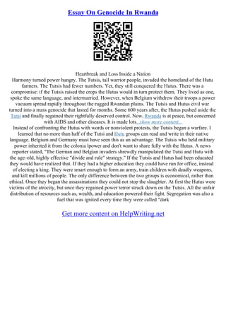 Genocide In Rwanda Essay | PDF | Death, Injury, or Military Conflict ...