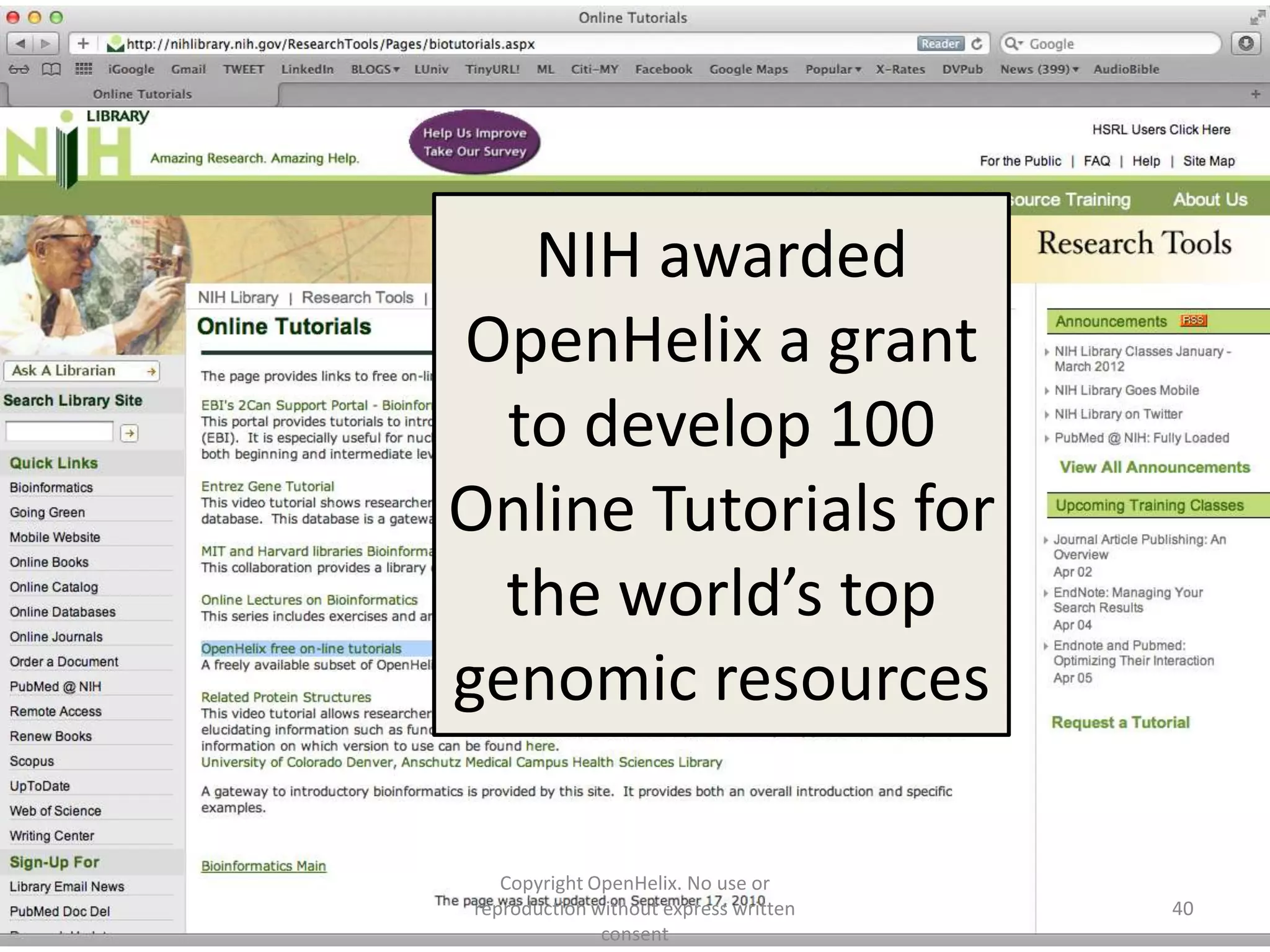Genomics and OpenHelix - Basic Intro 12apr09 | PPT